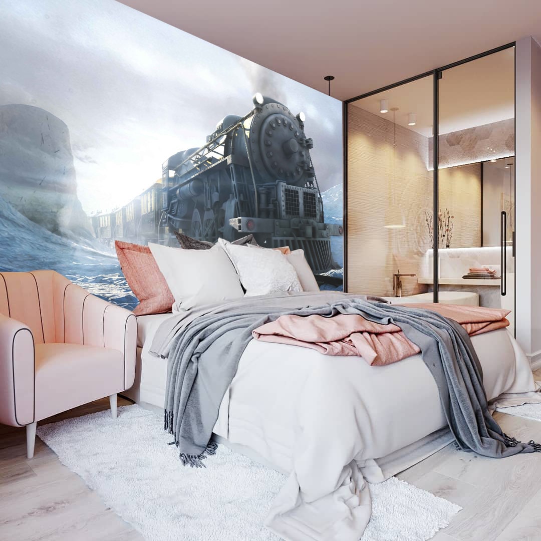 Train Wallpaper Play Room Mural Mechanism Wall Decal Transport - Etsy