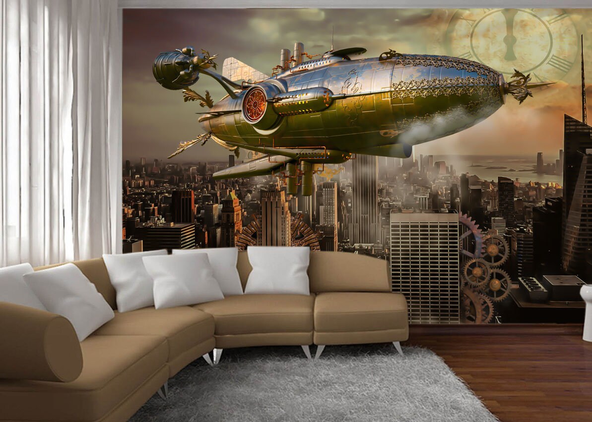 Peel and Stick Steampunk Wallpaper Fantasy Print Nursery Mural Self ...