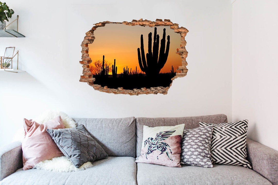 Cactus Decal Desert Print Sunset Wall Sticker Modern Art Decor Scene ...