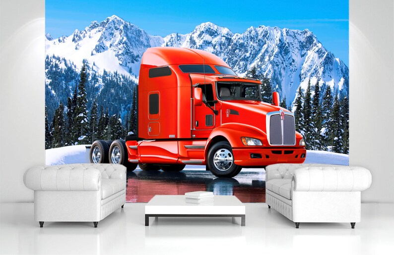 Red Truck Wallpaper Mechanism Mural Lorry Car Wall Art Engine Print ...