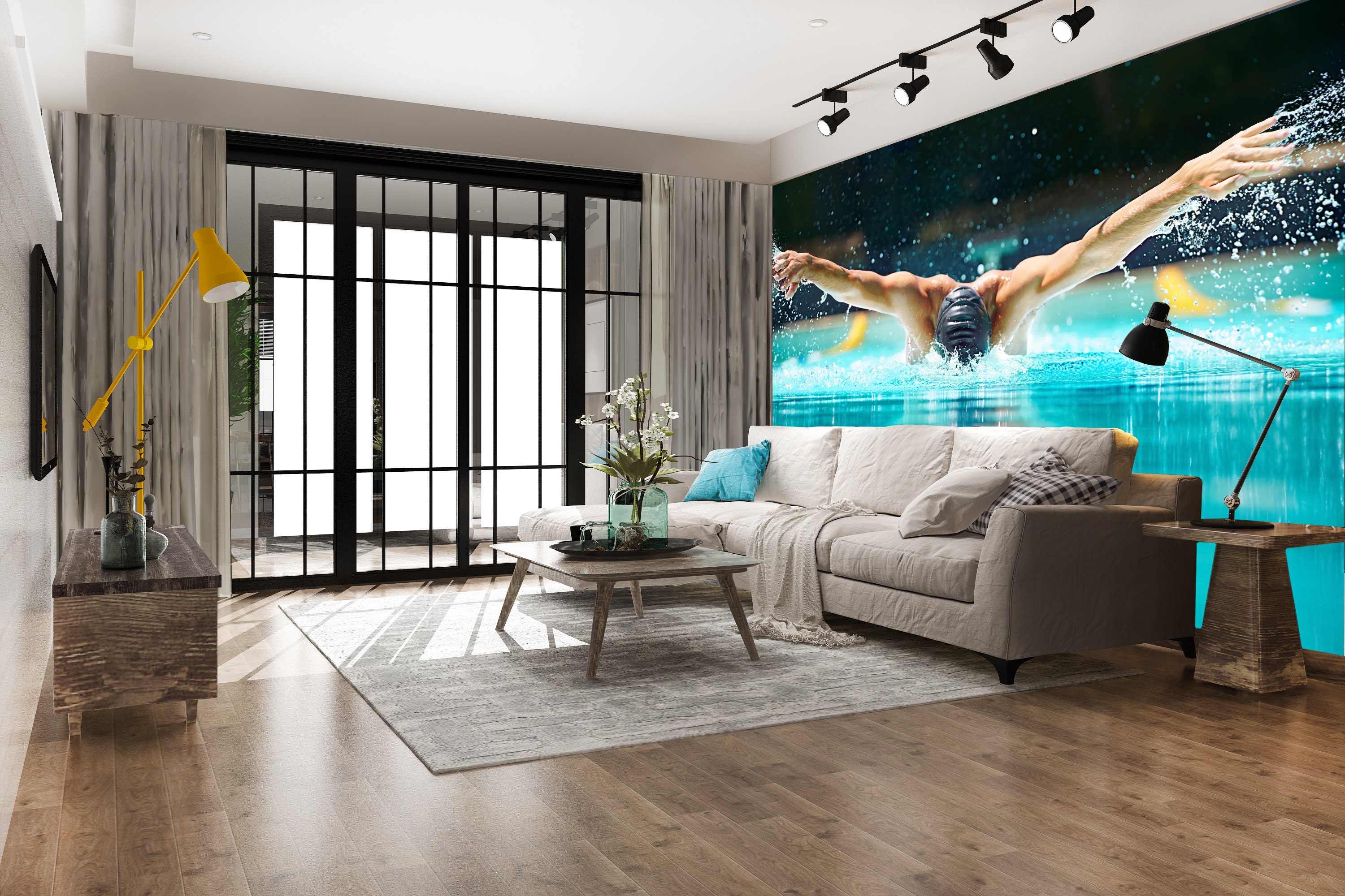 Swimmer Wallpaper Pool Wall Decal Peel and Stick Swimming Mural Sport ...