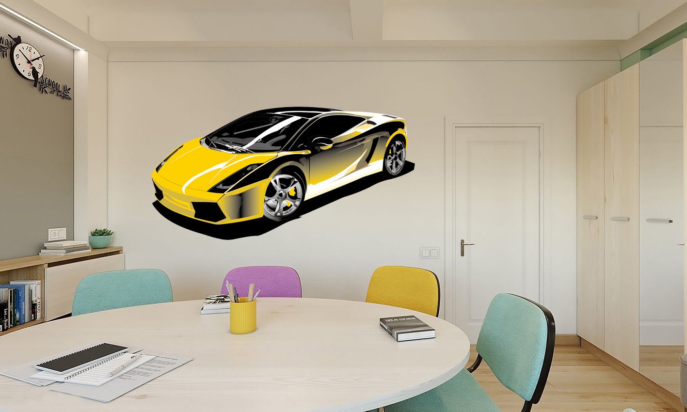 Lamborghini Decal Yellow Car Print Transport Wall Sticker - Etsy