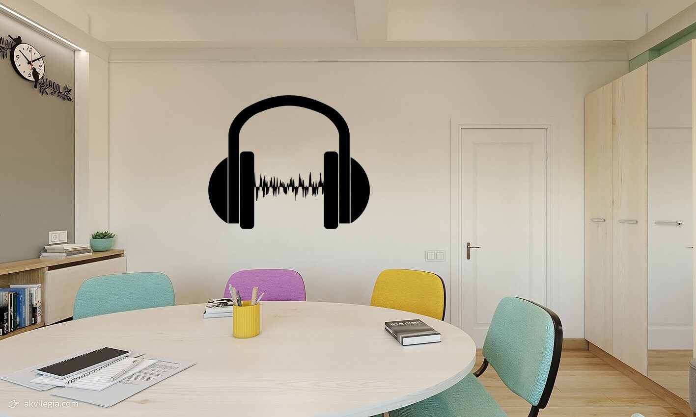 Headphones Decal Music Wall Art Sound Wave Print Music Wave Sticker ...