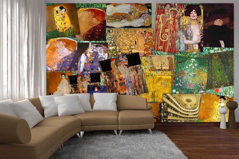 Collage Gustav Klimt Wallpaper Painting Print Farm Garden Art ...