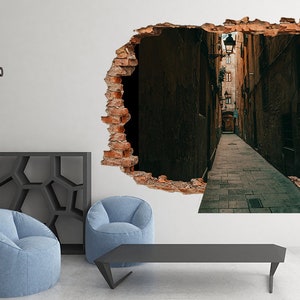 Narrow City Street Building Decal Lamp Sticker Street Prints Landscape ...