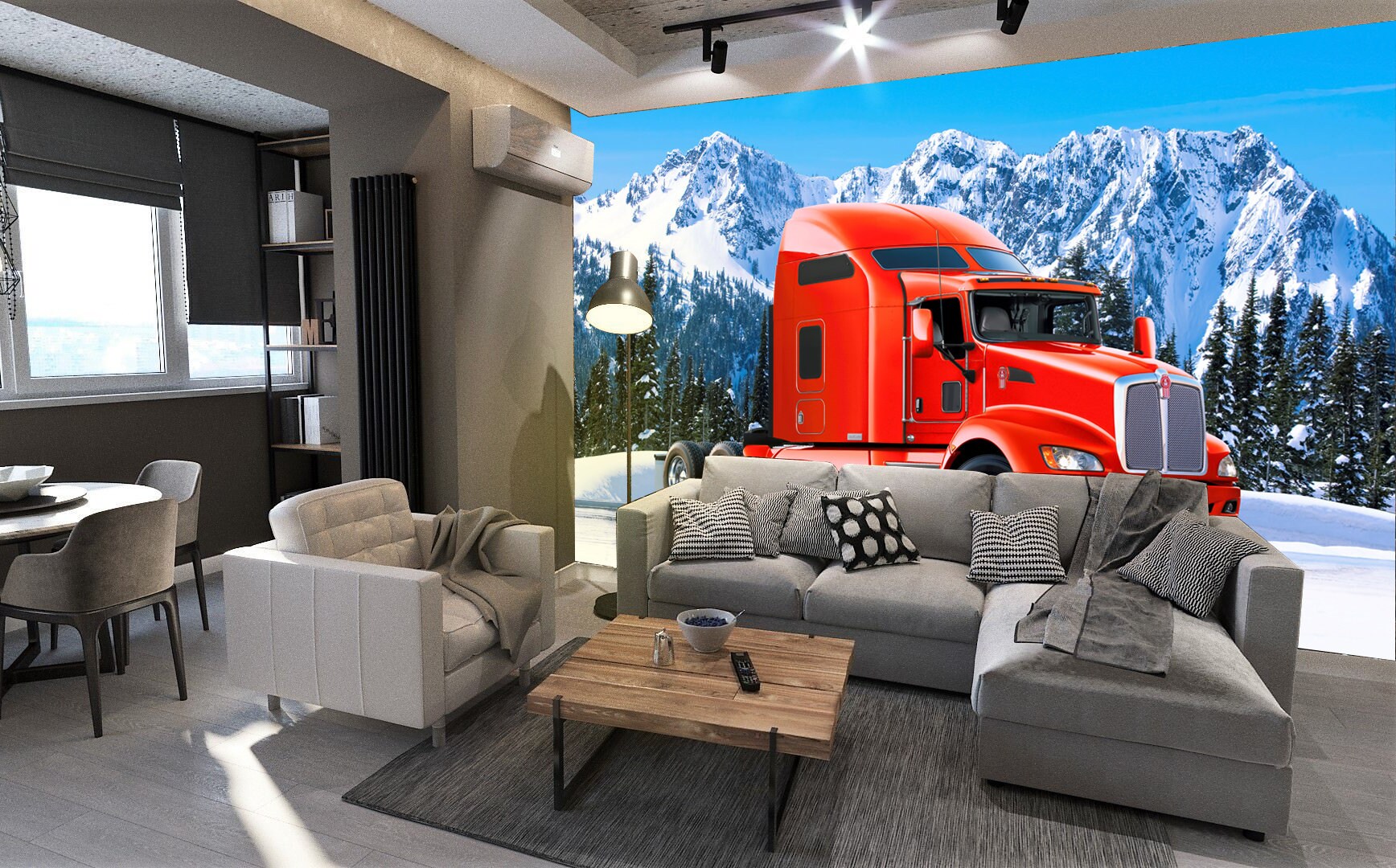 Red Truck Wallpaper Mechanism Mural Lorry Car Wall Art Engine Print ...