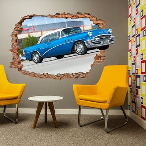 Blue Car Decal Old Car Wall Art Mechanism Prints Transport Decor Office ...