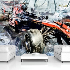 Speed Wall Art Racing Cars Mural Formula Wall Decal Car Wall Decal Peel ...
