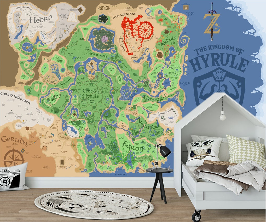 Hyrule Map Wallpaper Legend of Zelda Print Peel and Stick the Kingdom ...