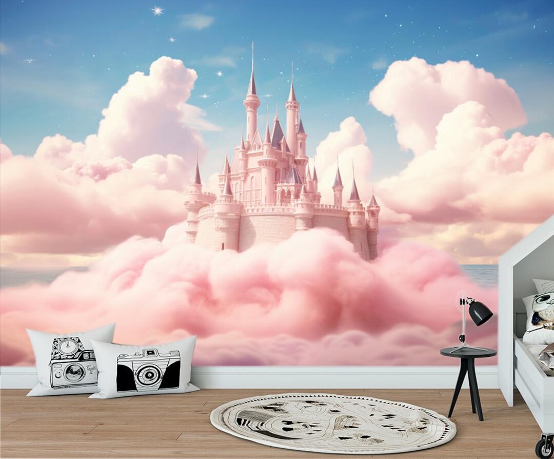 Removable Wallpaper Castle in Pink Clouds Wall Mural Girl Room Art Kids ...