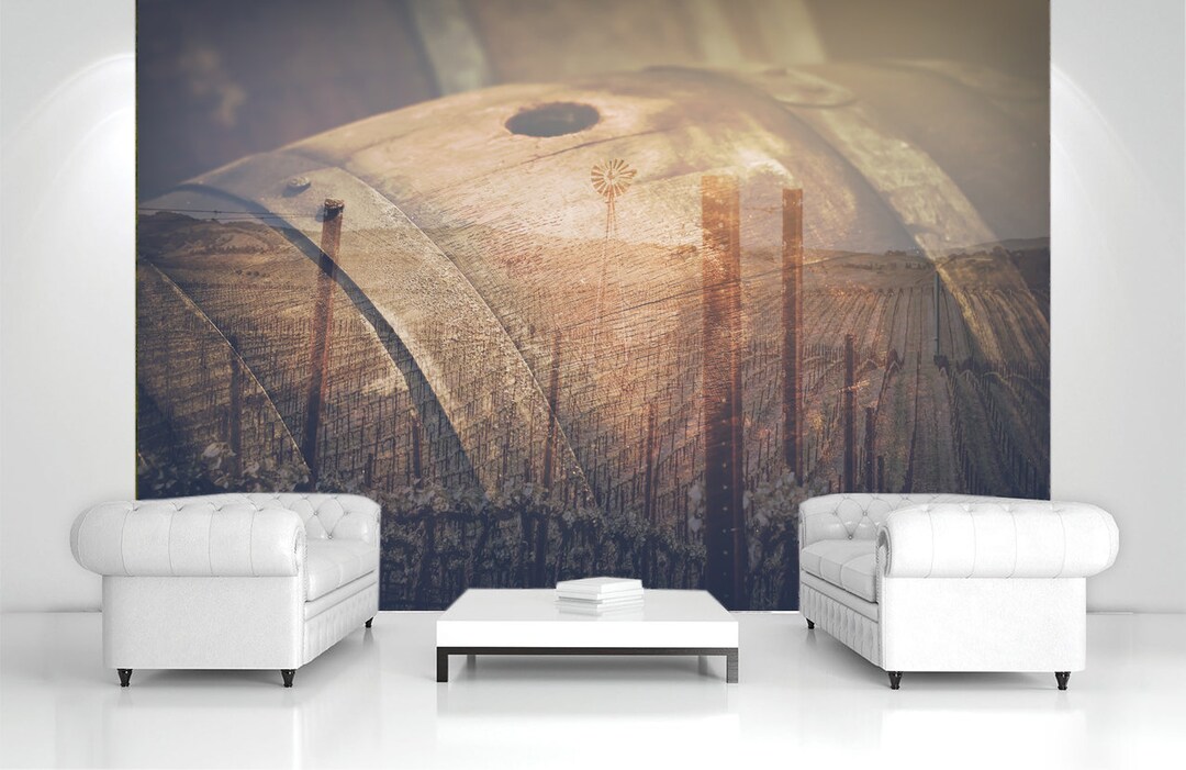Wine Barrel in Retro Style Wallpaper Vintage Print Wall Mural Removable ...