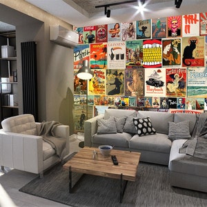 Vintage Poster Wallpaper Pop Art Retro Wall Mural Collage Wallpaper ...