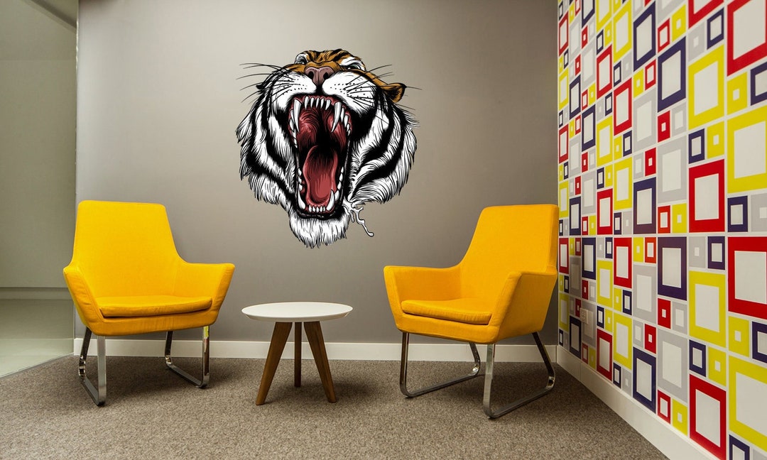 Tiger Decal Animal Wall Decal Roaring Tiger Sticker Tiger Head Wall Art ...
