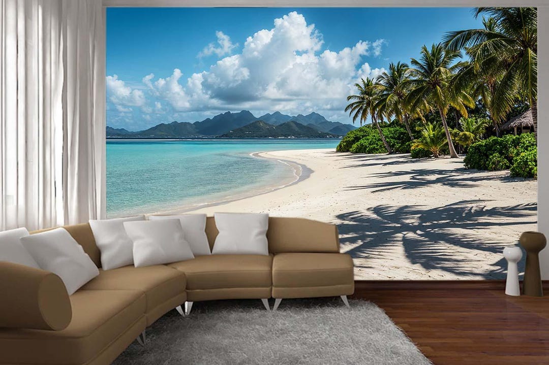 Tropical Beach Mural Peel & Stick Ocean Wallpaper Relax Wall Decal Palm ...