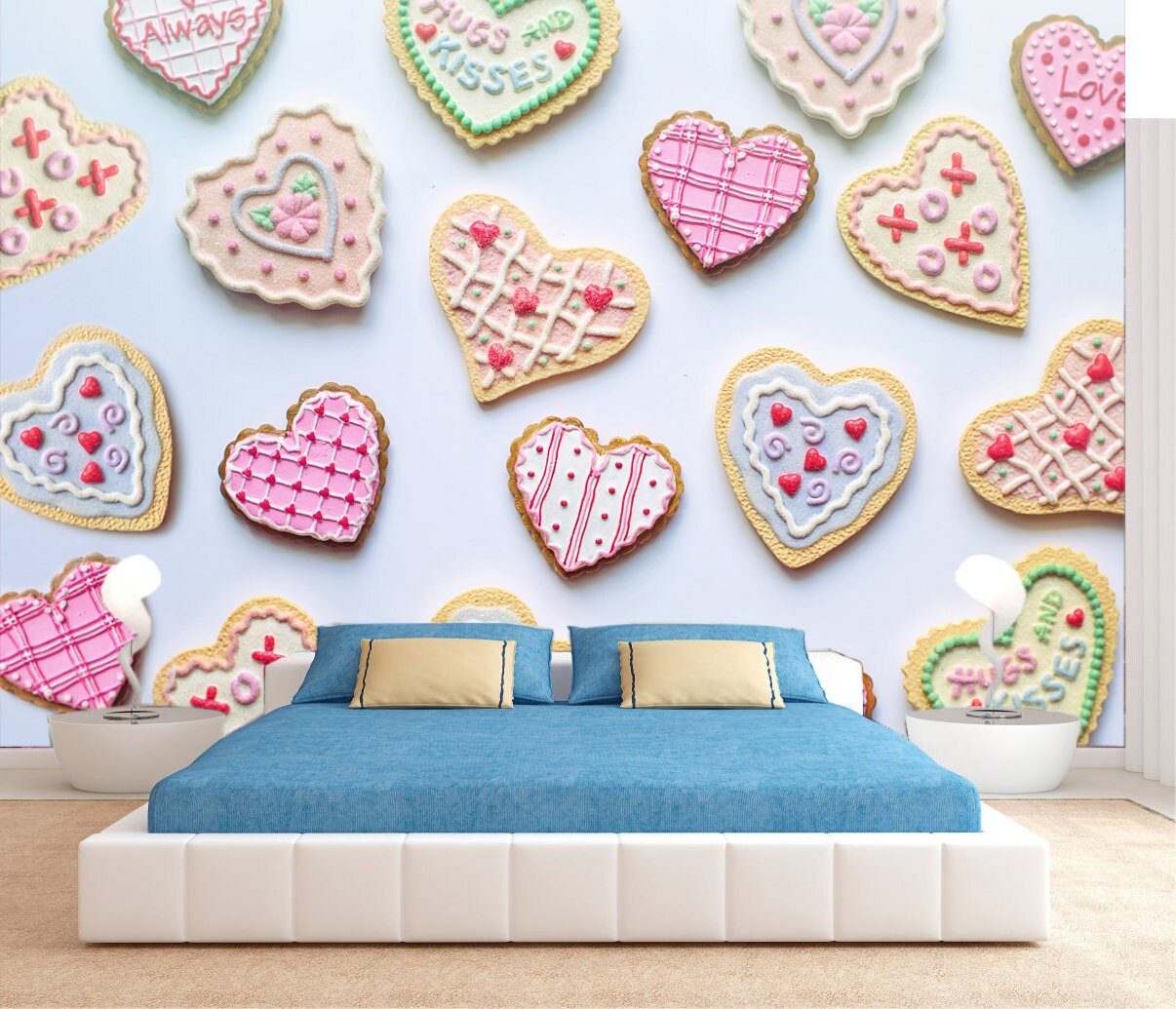 Peel and Stick Wallpaper Heart Cookie Decal Sweet Wall Print Cake Mural ...