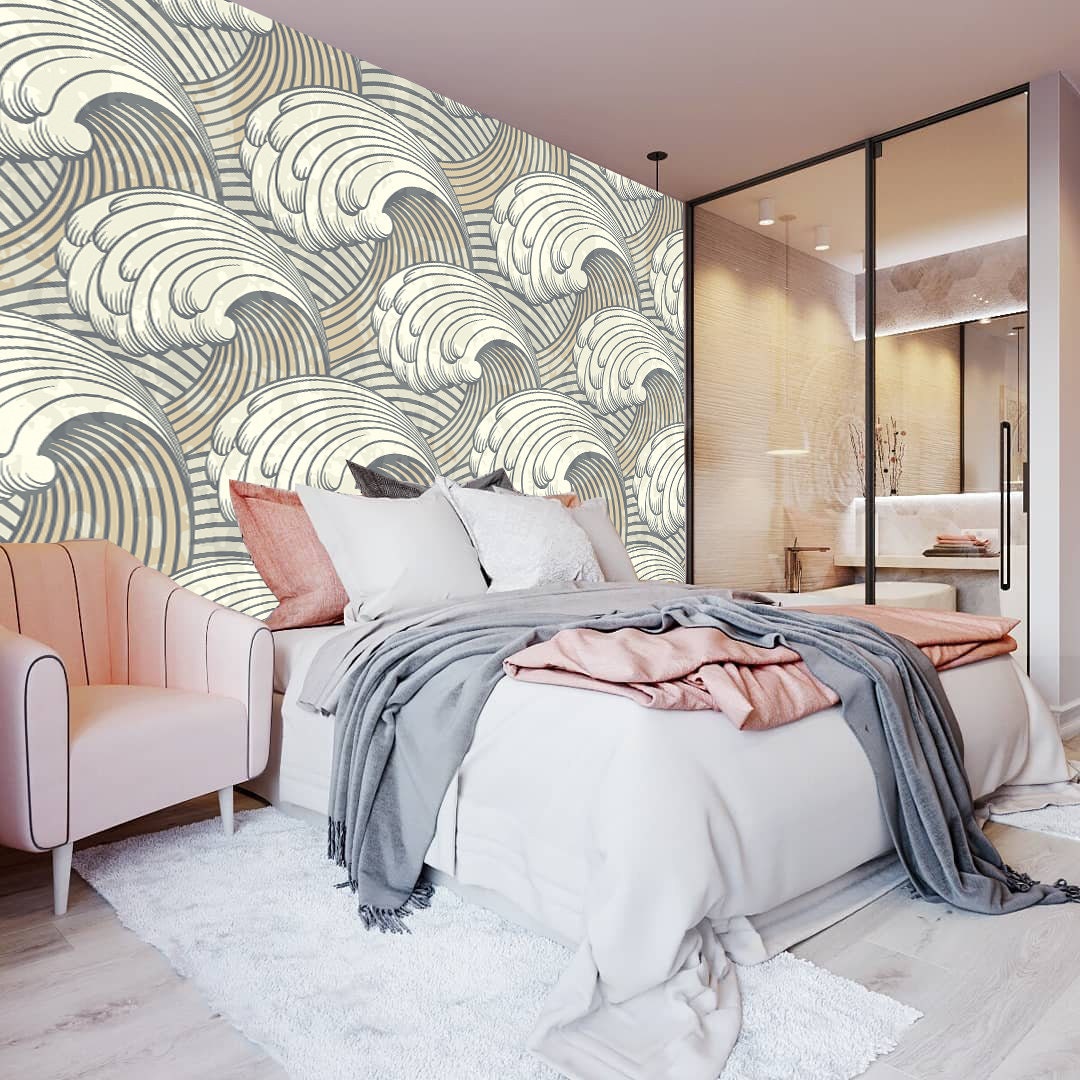 Japanese Wave Wallpaper Japan Wall Mural Ocean Print Modern Wall Décor ...