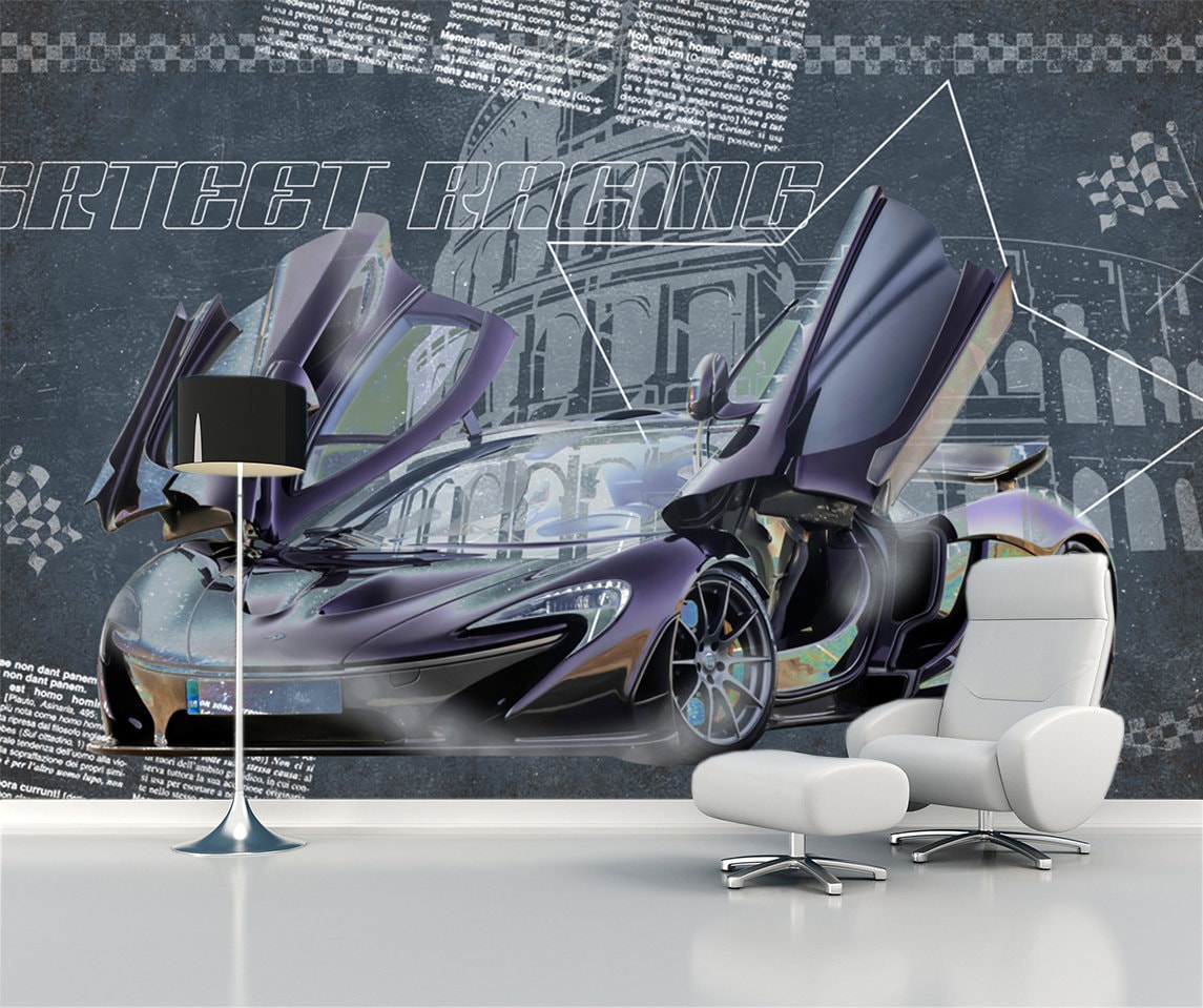 Sport Car Wallpaper Mechanism Mural Super Car Print Boy Room Decal ...
