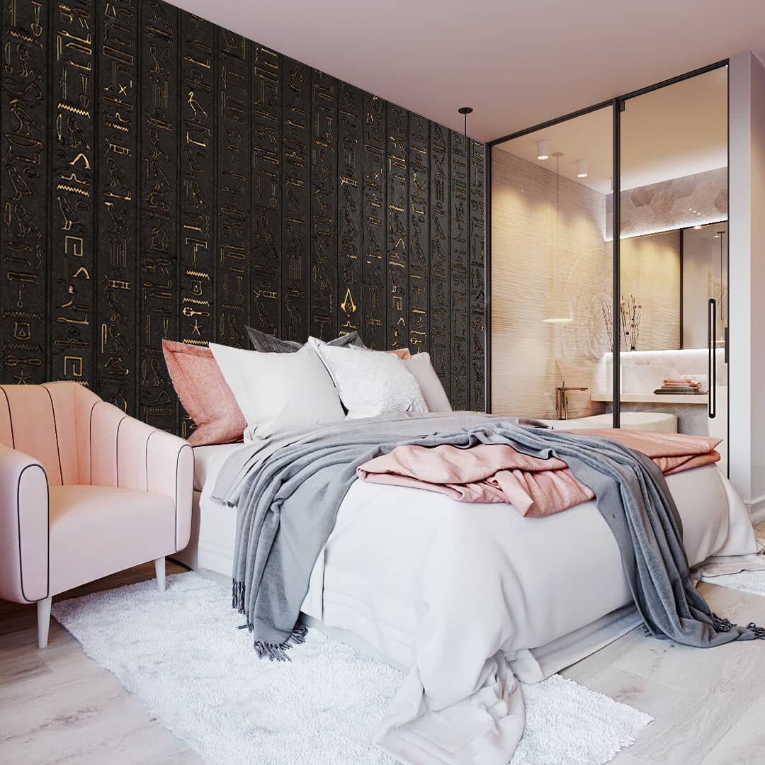 Peel and Stick Gold Hieroglyph Wallpaper Ancient Egyptian Wall Decal ...