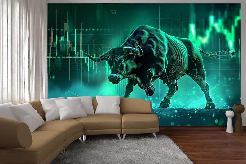 Trading Wallpaper Bull Wall Mural Financial Decal Temporary Business ...