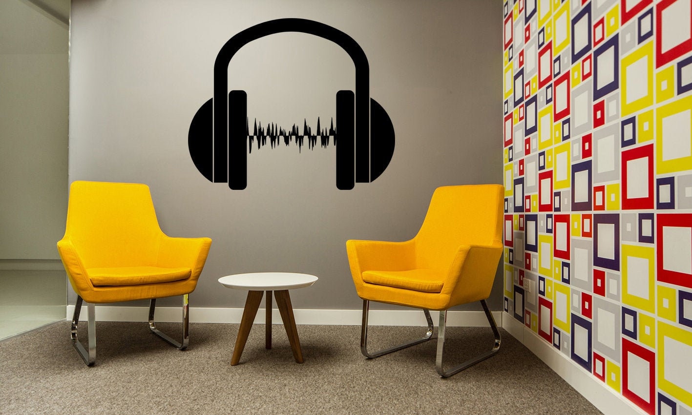 Headphones Decal Music Wall Art Sound Wave Print Music Wave - Etsy UK