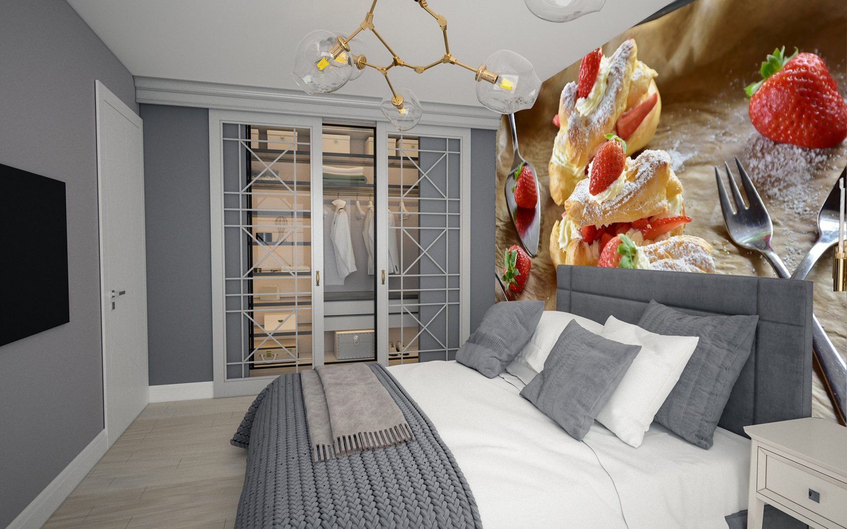 Strawberry Cake Wallpaper Restaurant Wall Mural Removable Art Peel and ...