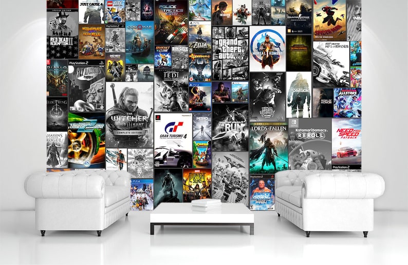 Games Wallpaper Gaming Wall Mural Teenager Wall Print Retro Game Peel ...