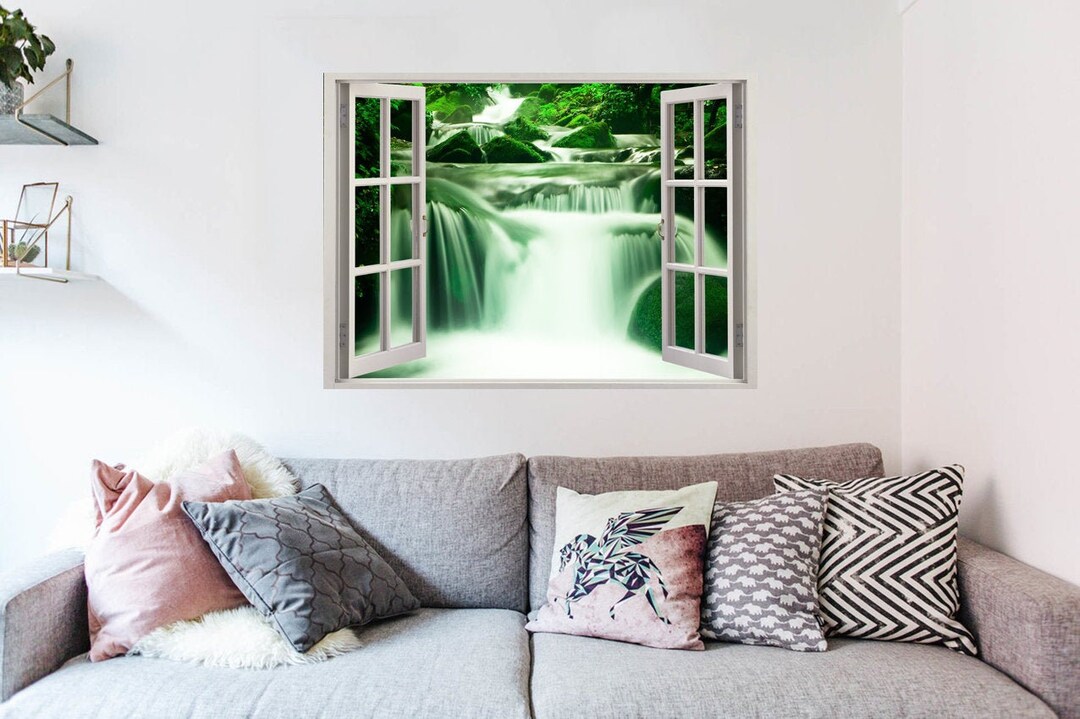 Waterfall Decal River Wall Décor Water Wall Sticker Rock Artwork Nature ...