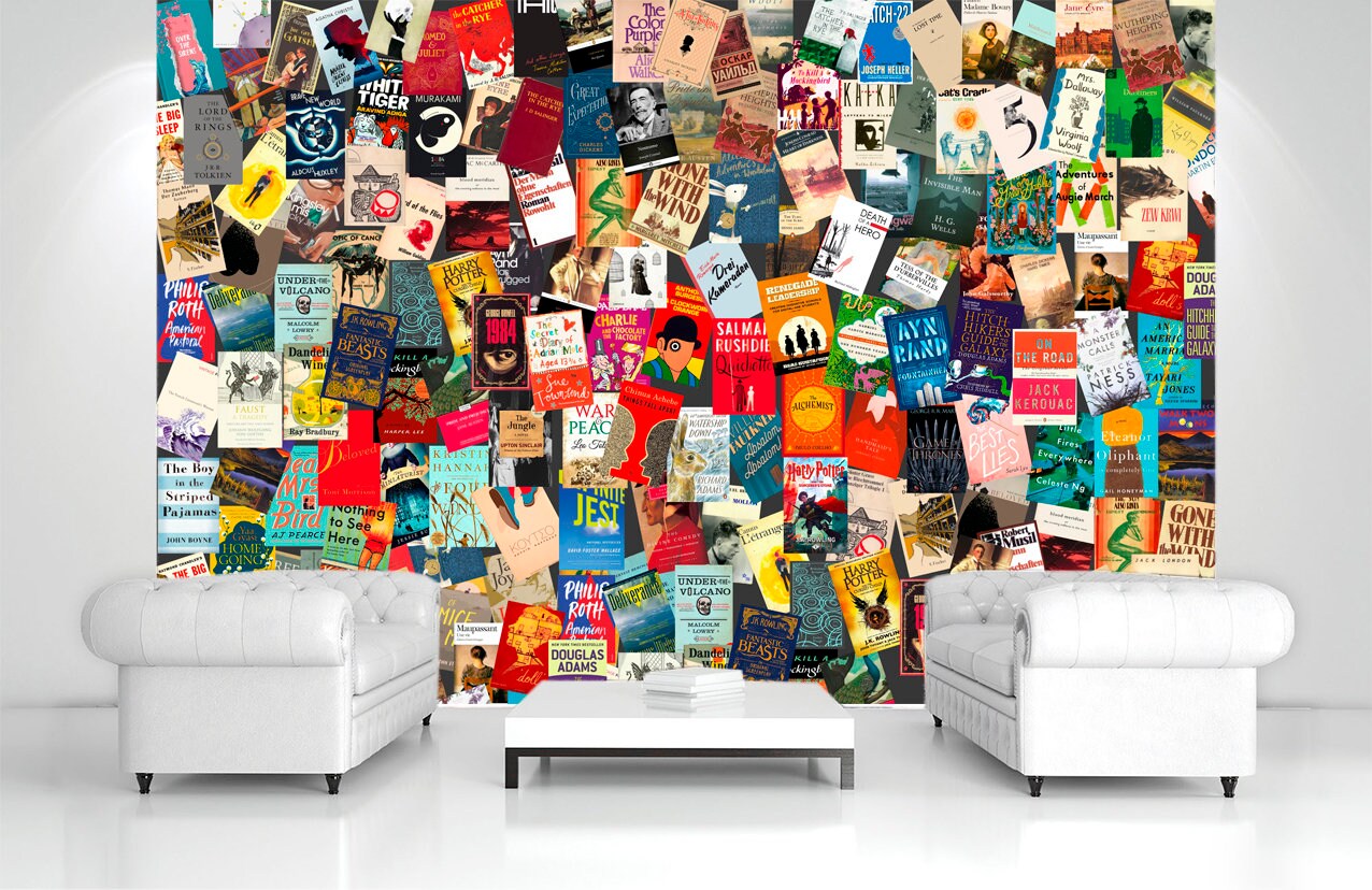 Literature World Wallpaper Collage of Books Famous Writers Mural Old ...