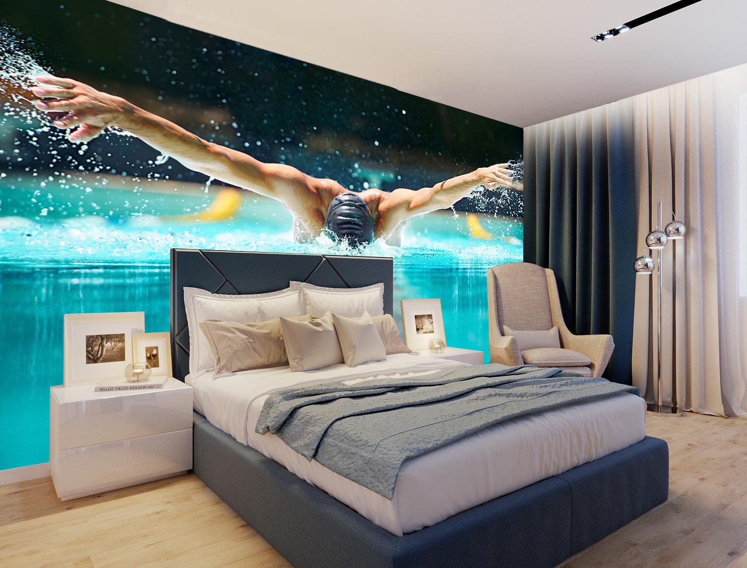 Swimmer Wallpaper Pool Wall Decal Peel and Stick Swimming Mural Sport ...