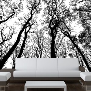 Tree Silhouette Wallpaper Branch Wall Print Minimalist Mural Landscape ...