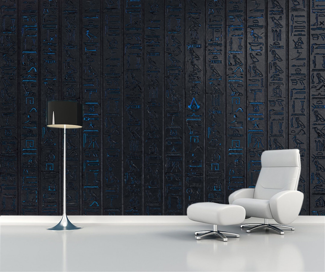 Ancient Egypt 3D Wallpaper Hieroglyphs Blue Print Mythology Wall Décor ...