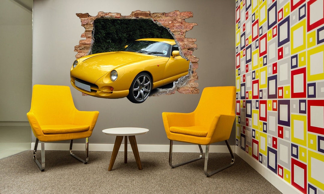 Yellow Auto Decal Sportcar Decor Transport Wall Art Muscle Car Poster ...