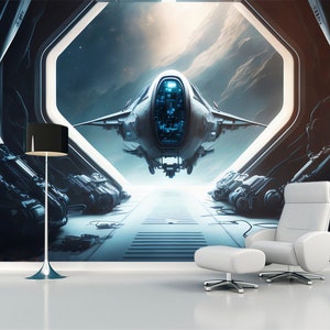 Space Ship Wallpaper Sci Fi Wall Mural Futuristic Art Boy Room Décor ...