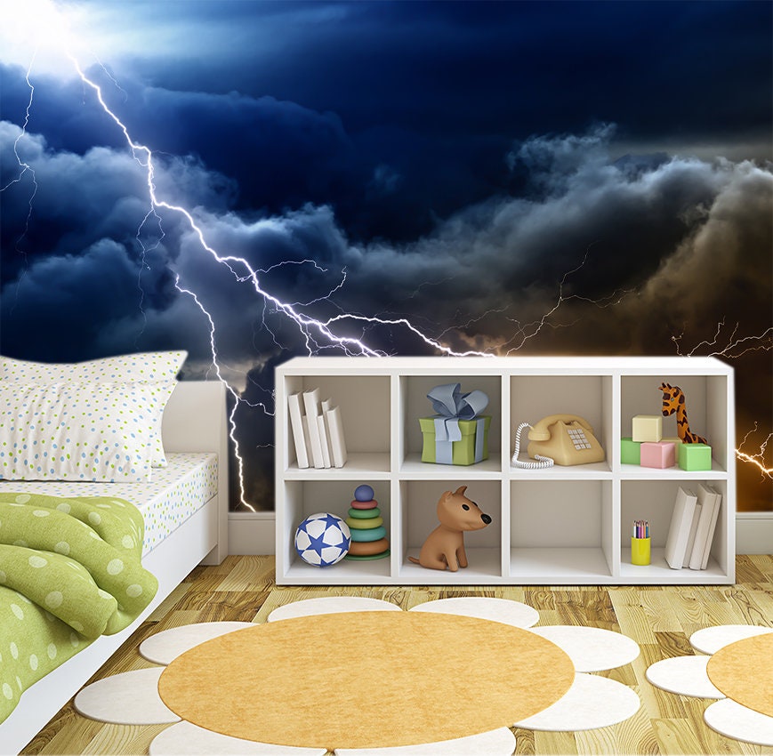 Lightning Mural Thunderstorm Mural Sky Wall Mural Nature Wall Decor ...