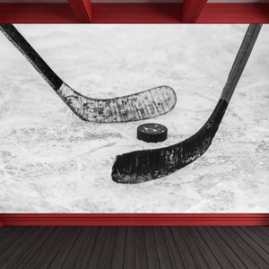 Hockey Wallpaper Stick and Puck Mural Boys Room Art Teen Bedroom Decor ...