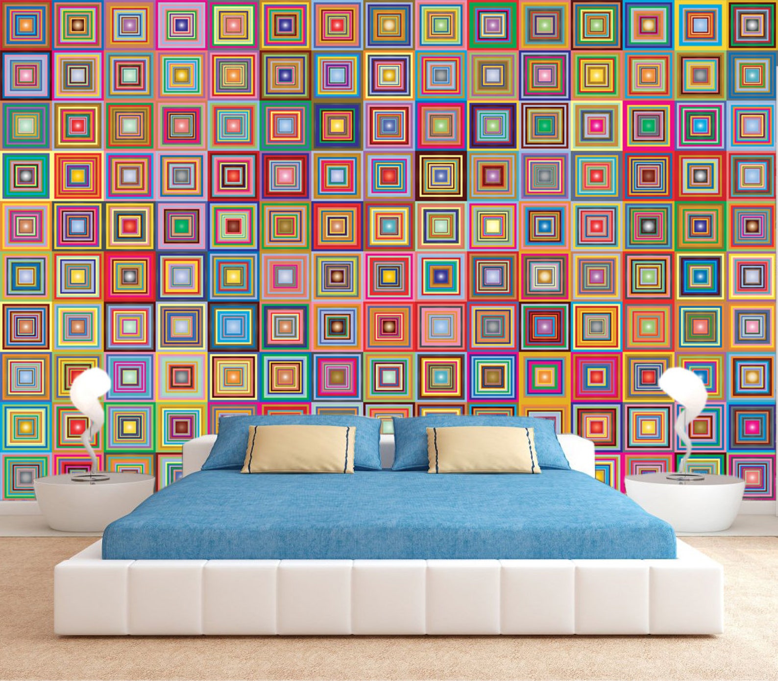 Square Wall Decal Geometric Wall Decal Shapes Wall Art Retro Mural ...