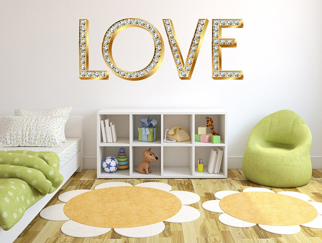 Love Wall Decal Girl Room Art Diamond Wall Art Gold Decor Love Home ...