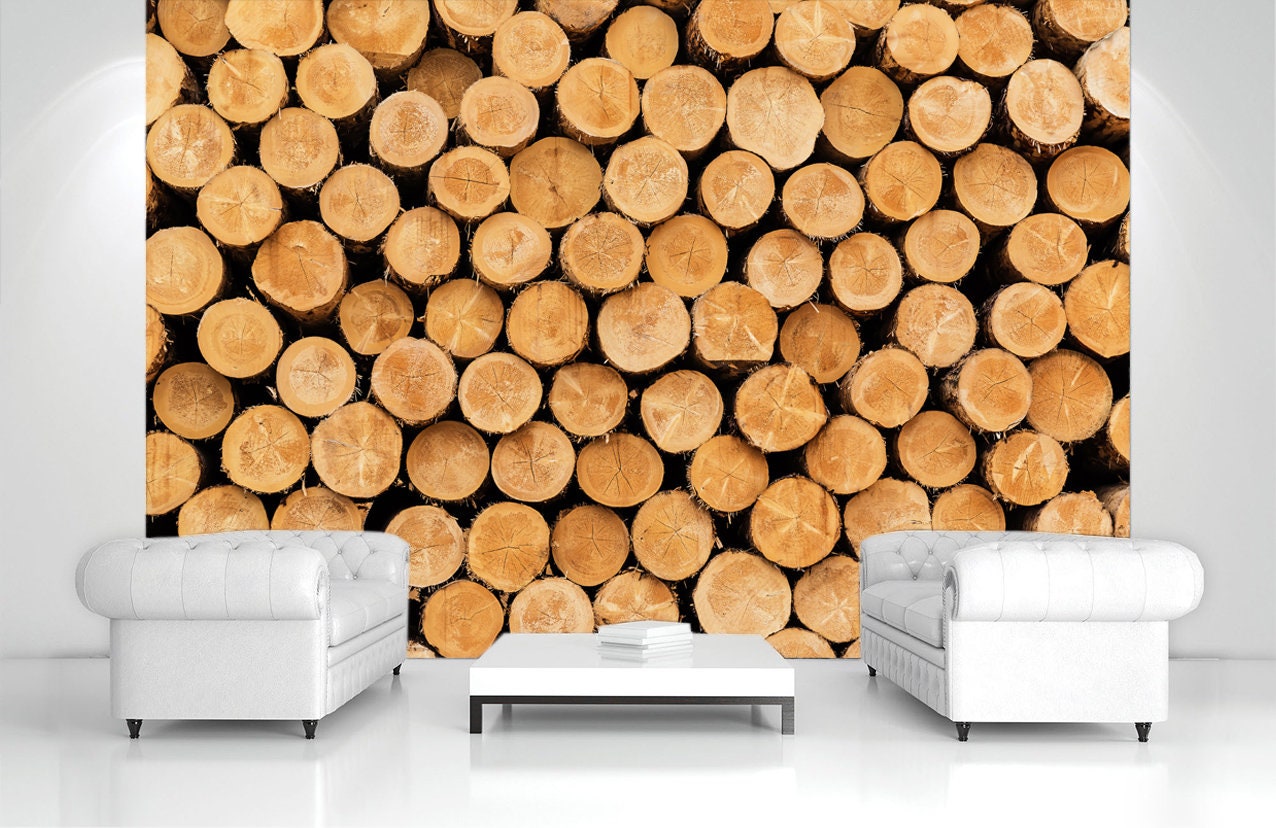 Peel and Stick Wooden Logs Wallpaper Wood Slice Mural Tree Ring Wall ...