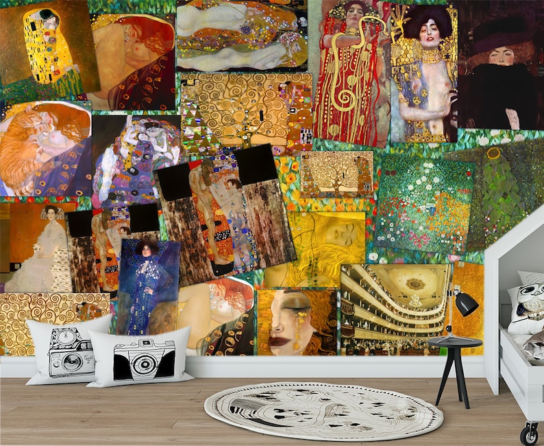Collage Gustav Klimt Wallpaper Painting Print Farm Garden Art ...