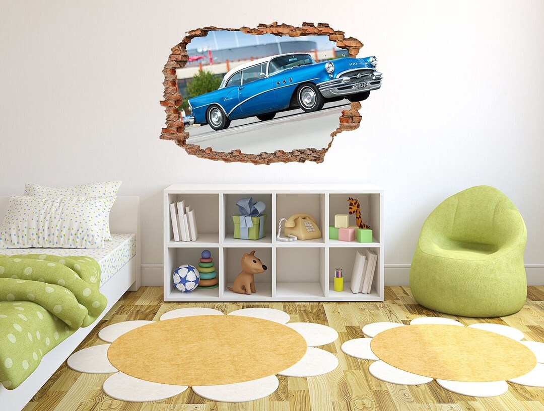 Blue Car Decal Old Car Wall Art Mechanism Prints Transport Decor Office ...