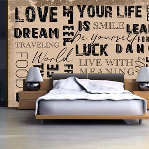 Wish Words Wallpaper Vintage Text Print Love Dream Wall Art Peel and ...