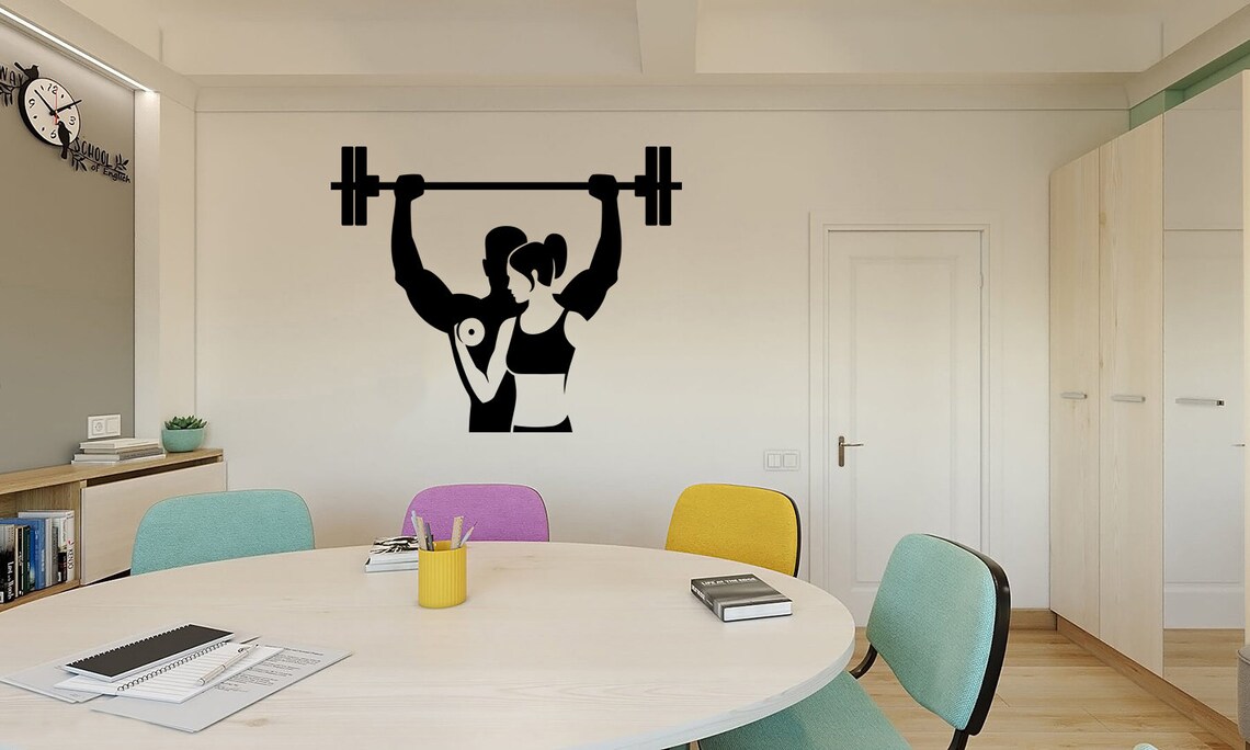 Barbell decal Crossfit sticker Fitness wall décor Gym vinyl | Etsy
