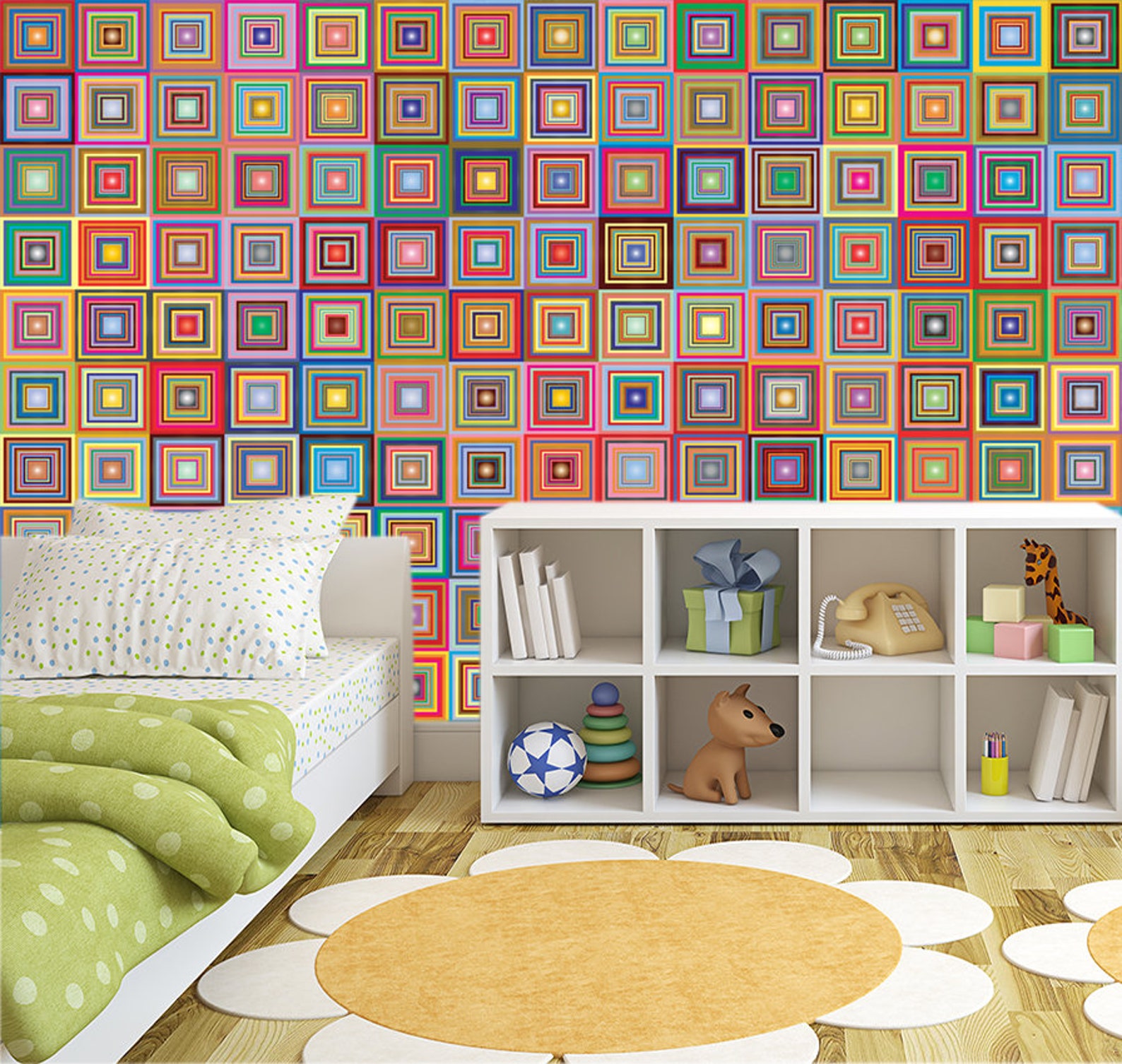 Square Wall Decal Geometric Wall Decal Shapes Wall Art Retro Mural ...