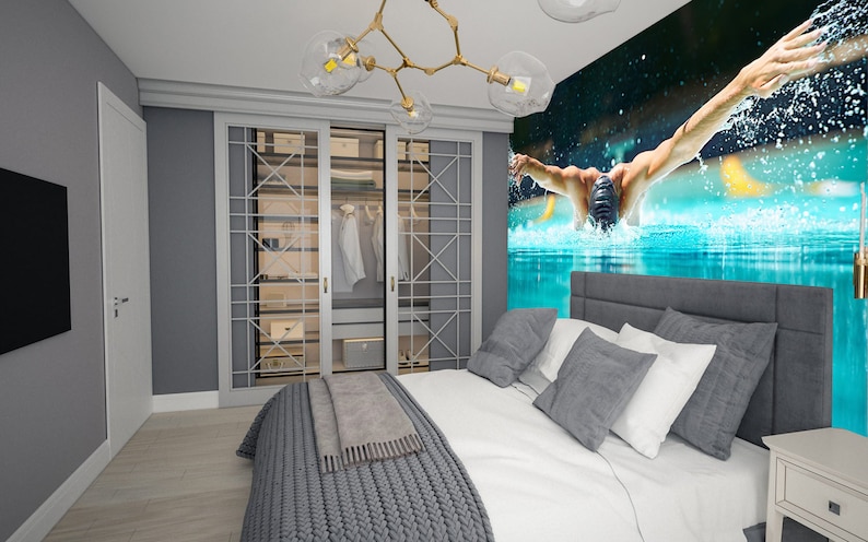 Swimmer Wallpaper Pool Wall Decal Peel and Stick Swimming Mural Sport ...
