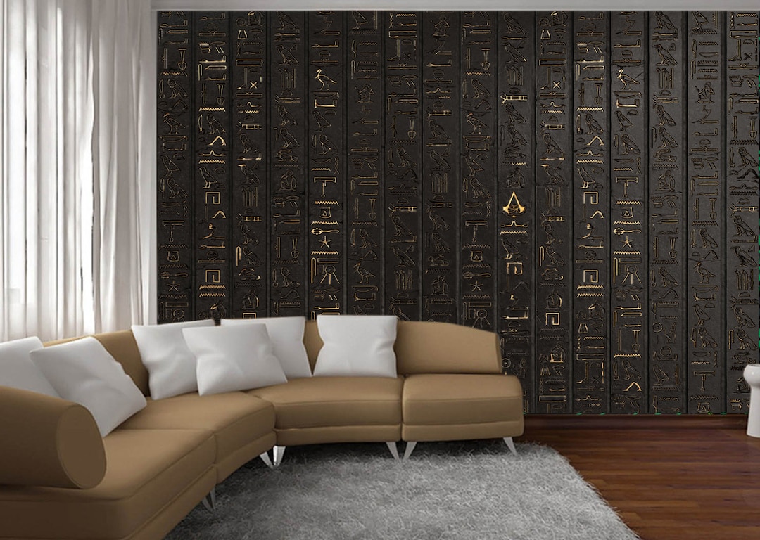 Peel and Stick Gold Hieroglyph Wallpaper Ancient Egyptian Wall Decal ...