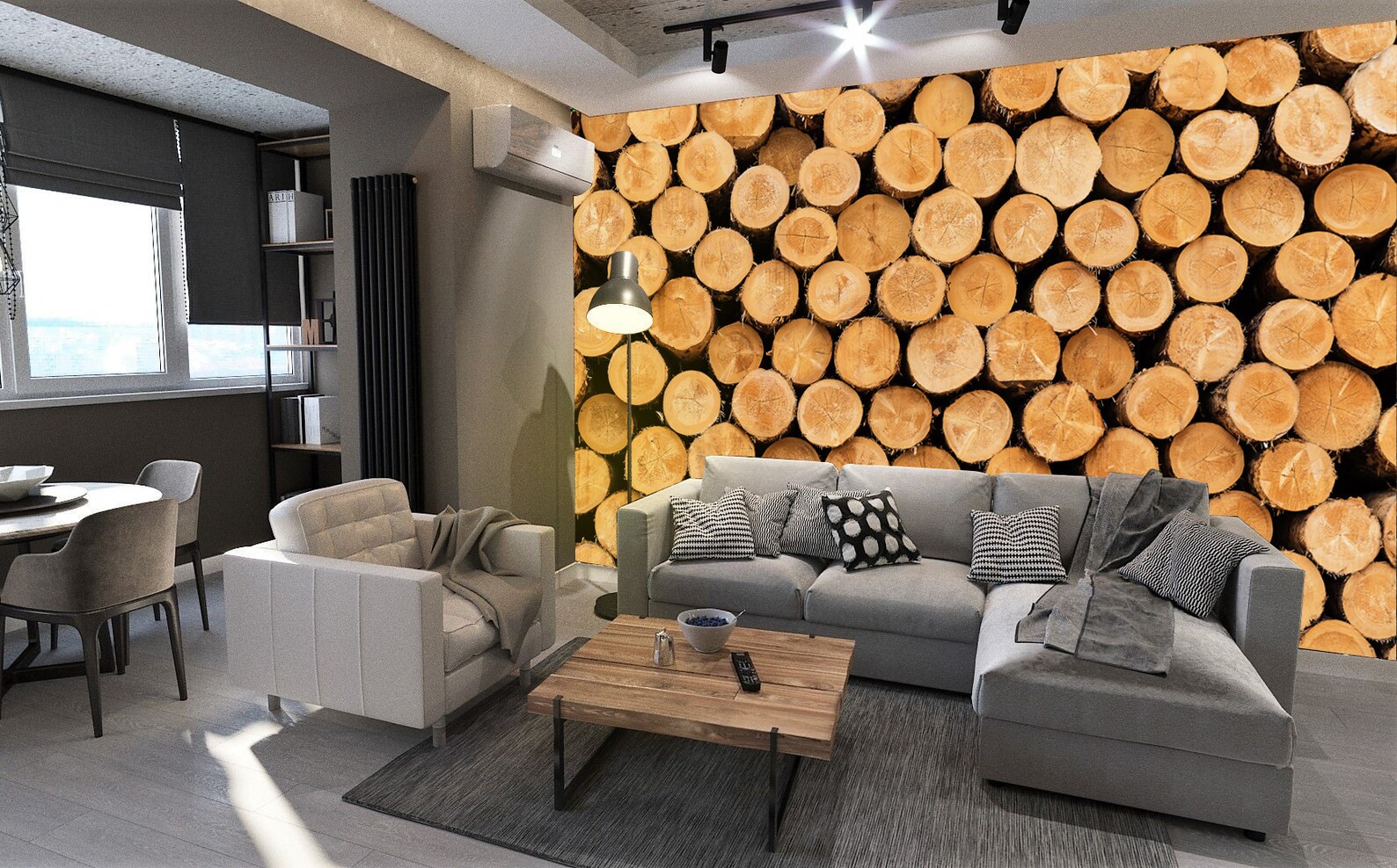 Peel and Stick Wooden Logs Wallpaper Wood Slice Mural Tree Ring Wall ...