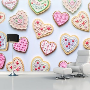 Peel and Stick Wallpaper Heart Cookie Decal Sweet Wall Print Cake Mural ...