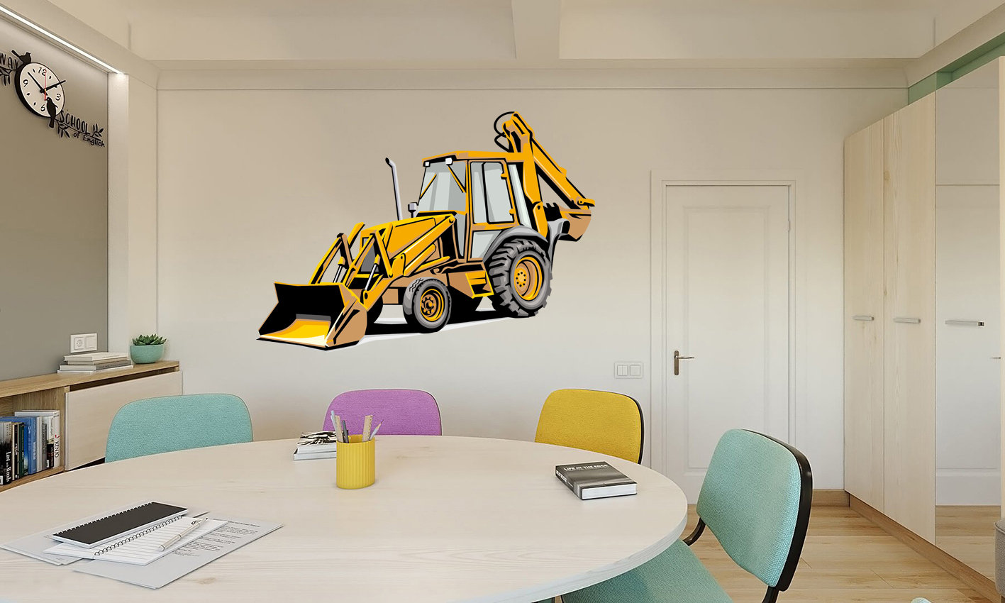 Excavator Wall Decal Bulldozer Decor Boy Room Sticker Construction Art ...