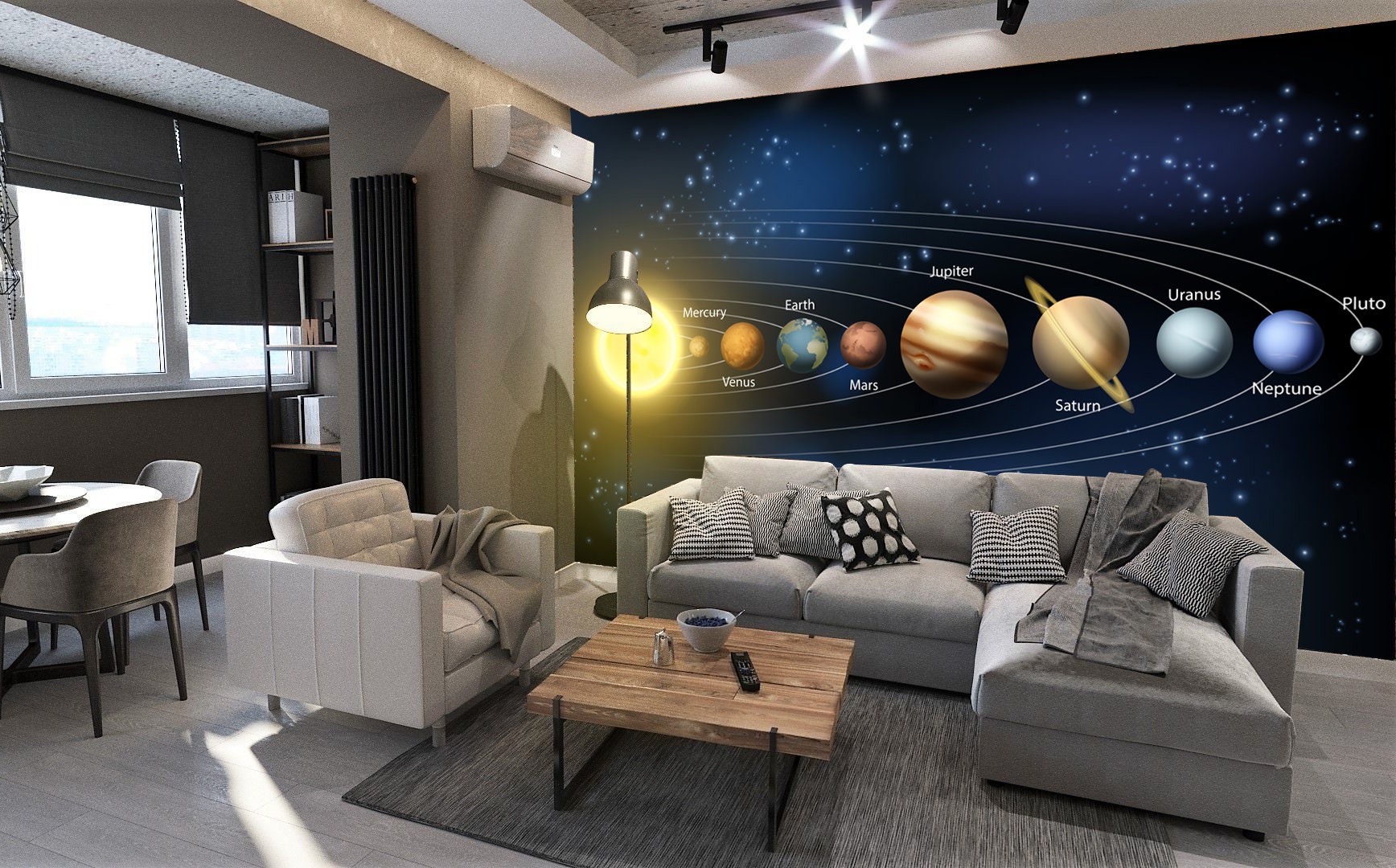 Solar System Wallpaper Planet Wall Decal Removable Earth Sun Vinyl ...