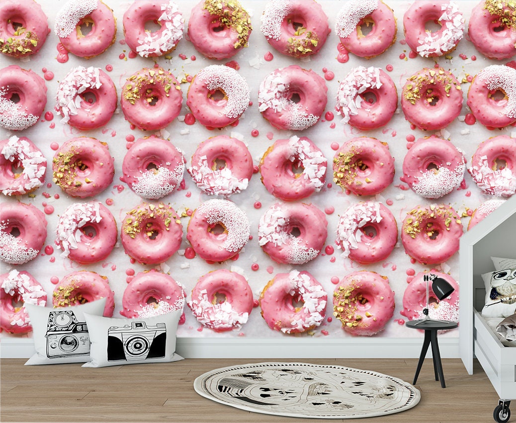 Donuts Wallpaper Cake Wall Mural Removable Pink Peel and Stick Food ...